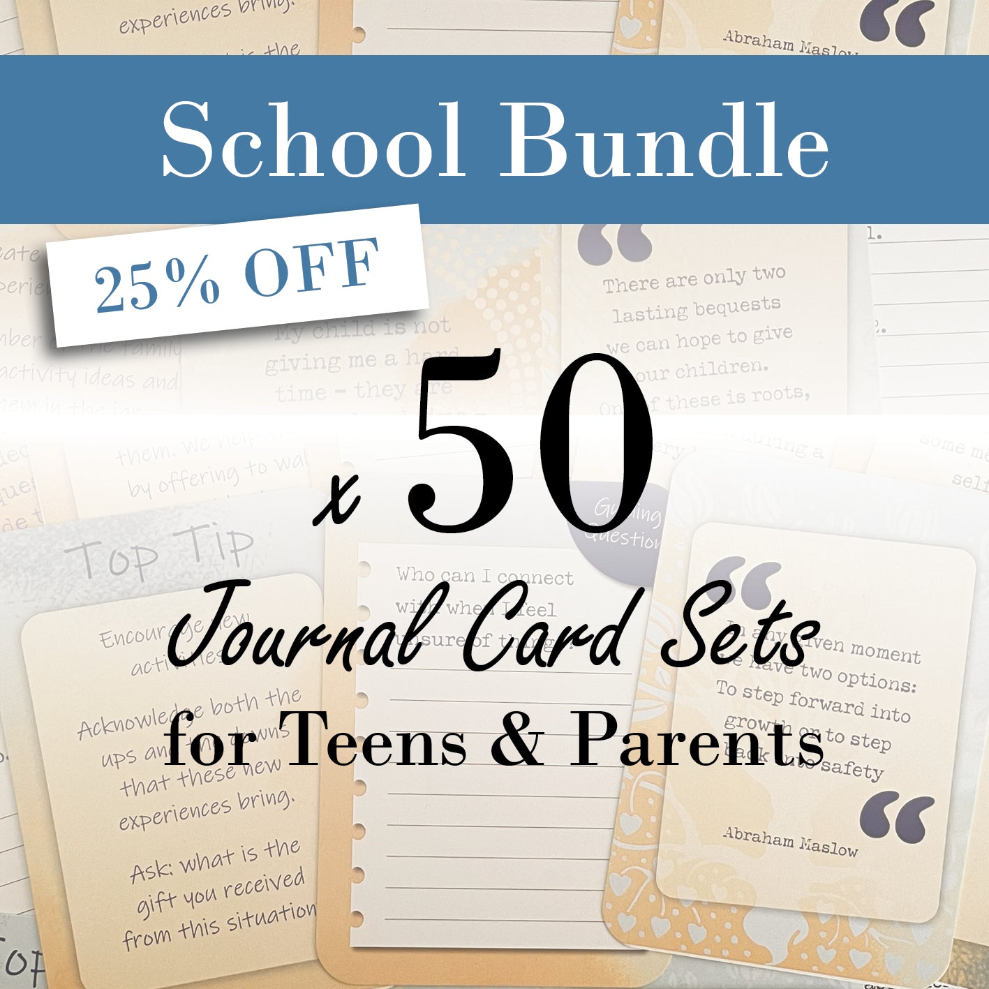 School Bundle – 50 Journal Card Sets for Teens & Parents – Journal Cards